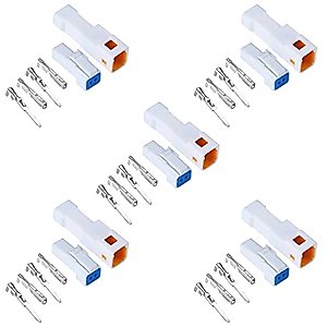 MUYI 5 Kits 2 Pin Way JST Waterproof Connector 26-22 AWG Electric Socket 0.13~0.33mm² Wire-to-Wire Connectors 2.0mm JWPF-VSLE Series JST Plugs