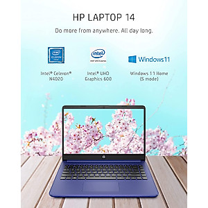 HP 14 Laptop, Intel Celeron N4020, 8GB RAM, 64 GB Storage, 14-inch HD Touchscreen, Intel UHD Graphics 600, Windows 11, Thin & Portable, 4K Graphics, One Year of Microsoft 365, Indigo Blue