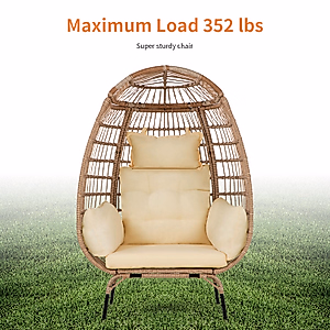 Egg Chair Egg Basket Lounge Chair Rattan Chair Steel Frame Oversized Indoor Outdoor Lounger Simple Installation with 4 Comfort Cushion and Stand,352lb Capacity for Patio Garden Living Room,White