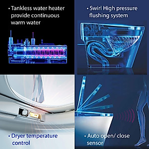 Dyconn Faucet Smart Bidet Toilet W/Auto Sensor Lid Open/Close Foot Kick Auto Flushing 1.06GPF