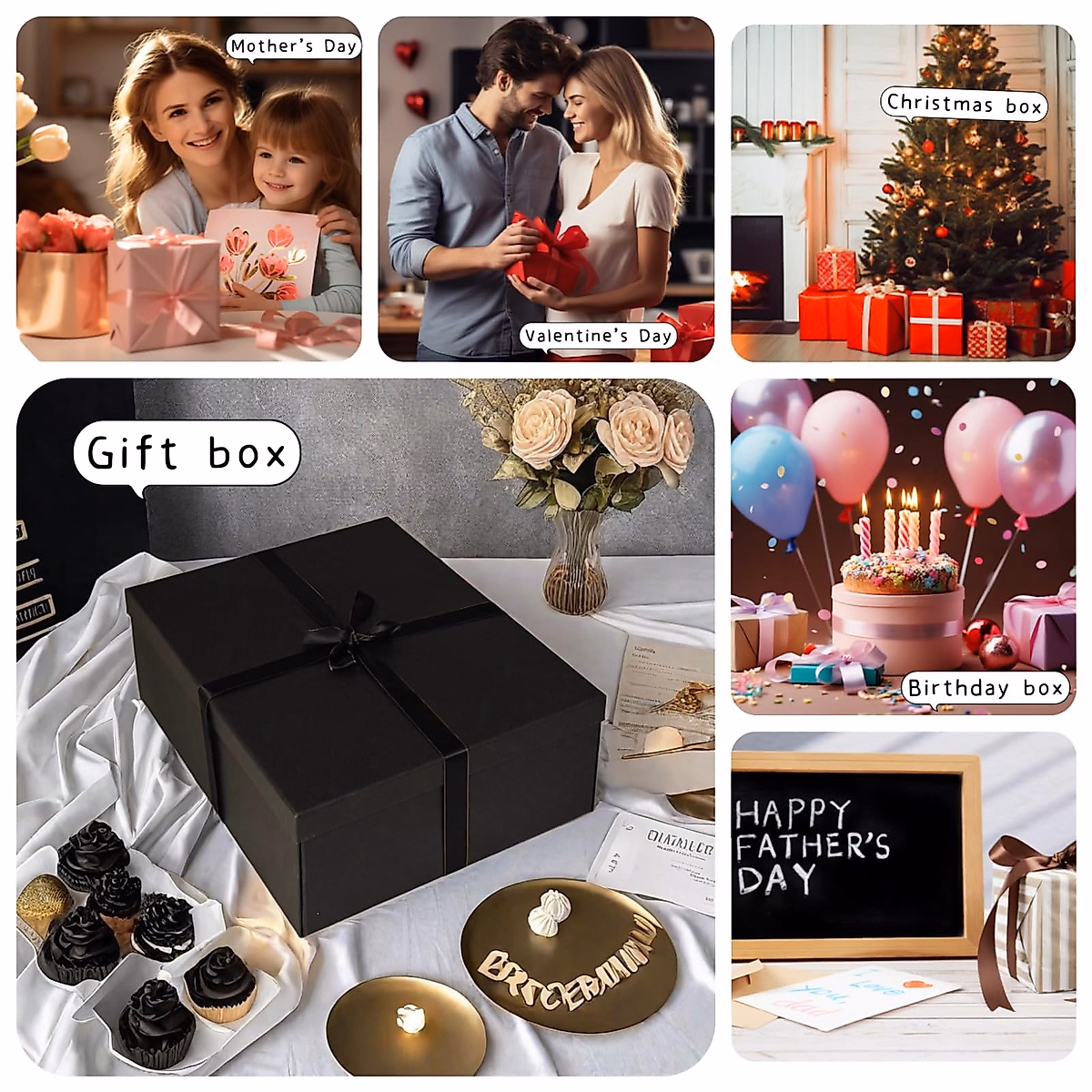 YINUOYOUJIA Large Gift Box 16.5x13x5.5 Inch,Black Boxes for Presents,Present Box,birthday box,Packaging box for Valentine's Day,Mother's Day,Christmas,Anniversarie.