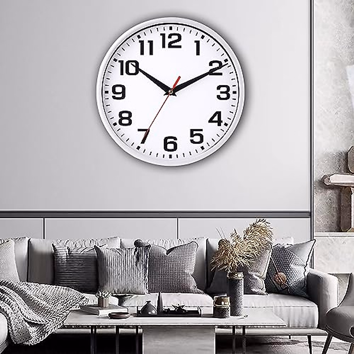 Rulart Wall Clock Battery Operated Bedroom - Modern Kitchen Small Silent Analog Round Simple Quiet Quartz Black Wall Clocks Non Ticking Bathroom Office Garage School