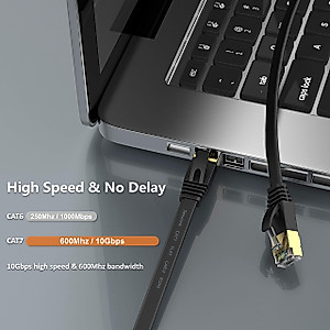 Cat 7 Ethernet Cable 25 ft High Speed 10Gbps 600MHz, Shielded Ethernet Cord, LAN Cable with RJ45, Weatherproof Flat Internet Network Patch Cord, Fast LAN Wire for Gaming, PS5/4/3, Xbox, Modem, Router
