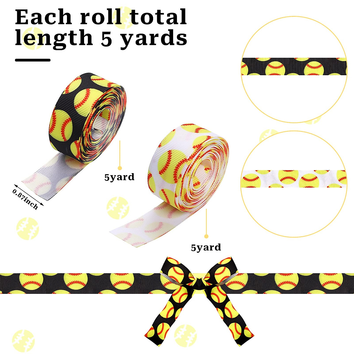 2 Rolls 10 Yards 7/8 Inches Softball Ribbon for Crafts Softball Grosgrain Ribbon for Cheer Bows Team Gift Wrapping Uniform Sewing