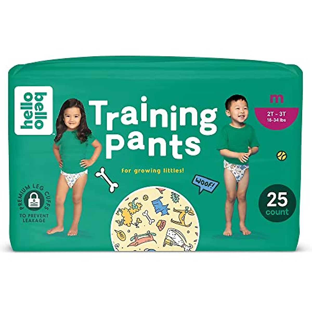 Hello Bello Premium Training Pants Size 2T-3T I 25 Count of Disposeable, Gender Neutral, Eco-Friendly, and Potty Training Underwear with Snug and Comfort Fit for Toddlers on the Move I Li'l Barkers