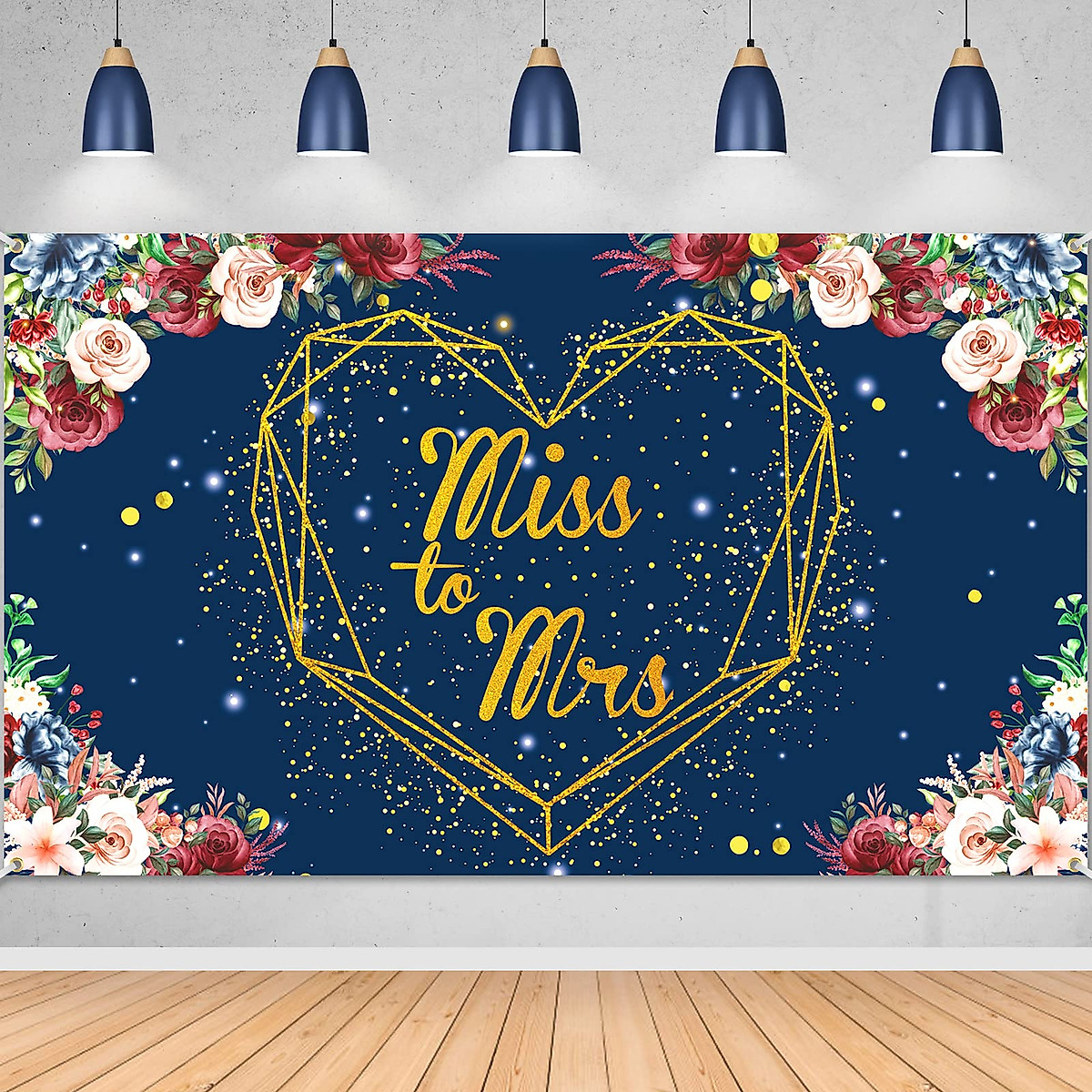 Miss to Mrs Banner Backdrop Navy Blue Flower Glitter Wedding Bridal Shower Background Bride to Be Party Banner Engagement Bachelorette Backdrops Photography Decorations Photo Booth Props 71 x 44 Inch