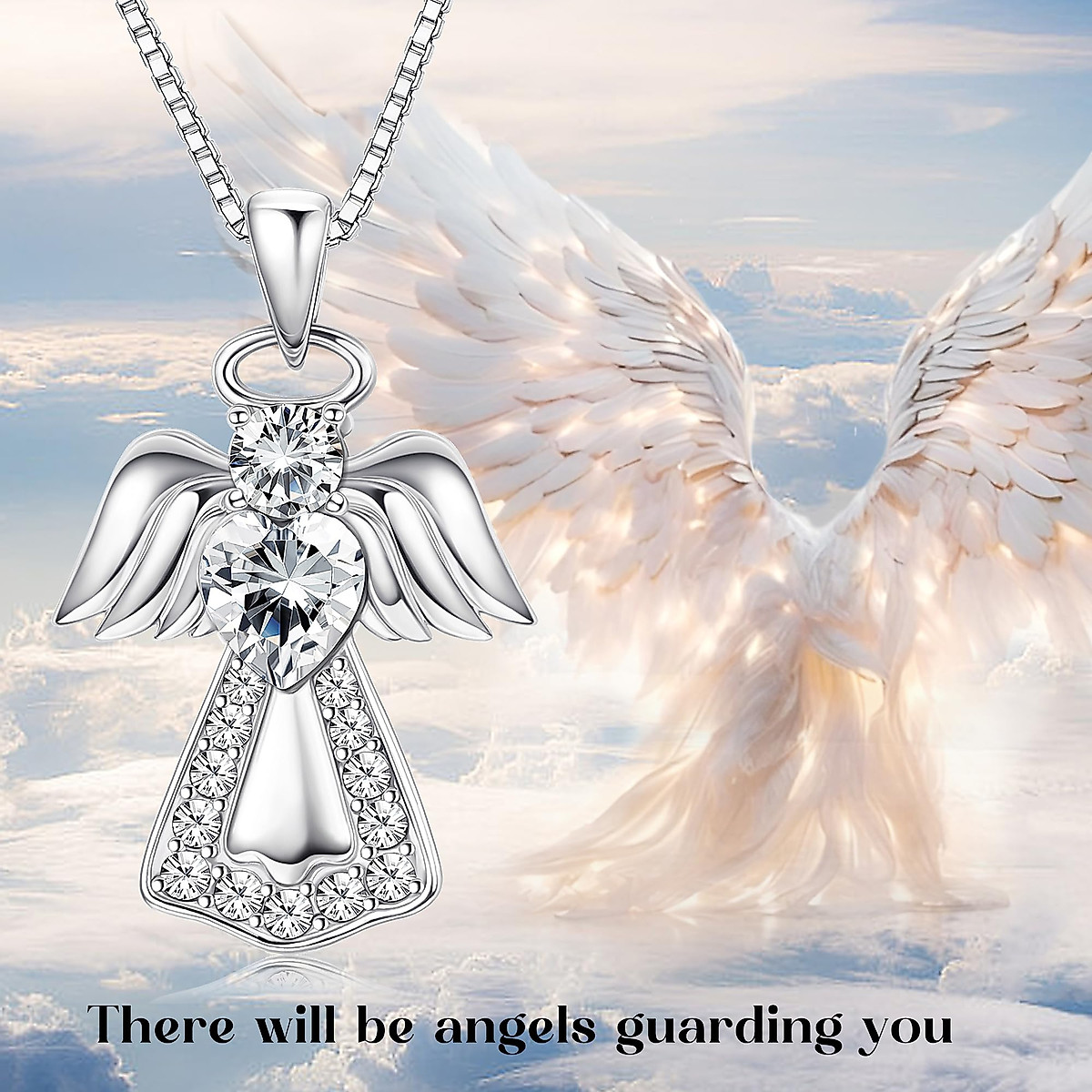KesaPlan 925 Sterling Silver Guardian Angel Pendant Necklace for Women You Are My Angel With Wings Pendant Necklace Birthday Thanksgiving Day Mother's Day Christmas Day Jewelry Gift