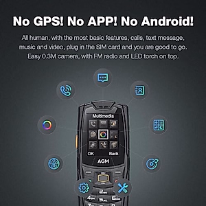 AGM M6 4G Rugged Phone, Cell Phone for Seniors & Kids, Dual SIM IP68/IP69K Waterproof Phone, MIL-STD-810H, T-Mobile, 2.4" Screen, 48+128MB, 2500mAh Battery, Black, Big Button | Big Font | Big Speaker