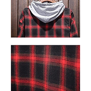 Lavnis Men's Plaid Hooded Shirts Casual Long Sleeve Lightweight Shirt Jackets Blue XL