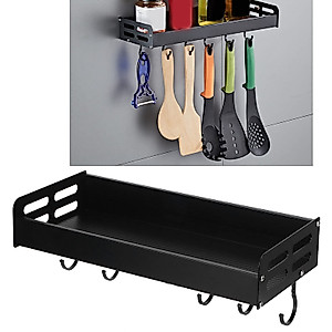 Hanging Pot Rack, Wall Mounted Pan Holder with 6 Hooks, Heavy Duty Dish Rack Cookware Organizer, Kitchen Storage Shelf for Utensils