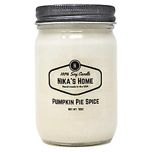 Nika's Home Pumpkin Pie Spice Soy Candle 12oz Mason Jar Non-Toxic White Soy Handmade, Long Burning 50-60 Hours Highly Scented All Natural, Clean Burning Candle Gift Décor