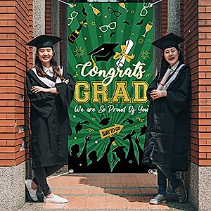 2022 Graduation Banner Party Decorations Congrats Grad Door Cover Banner Large Fabric Graduation Sign for Indoor Outdoor Photography Background(Green)
