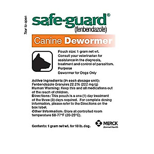 Safe-Guard (fenbendazole) Canine Dewormer for Dogs, 1gm pouch (ea. pouch treats 10lbs.)