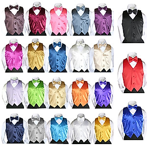 4pc Formal Baby Teen Boy Purple Vest Bow Tie Set Black Pants Suit S-14 (8)