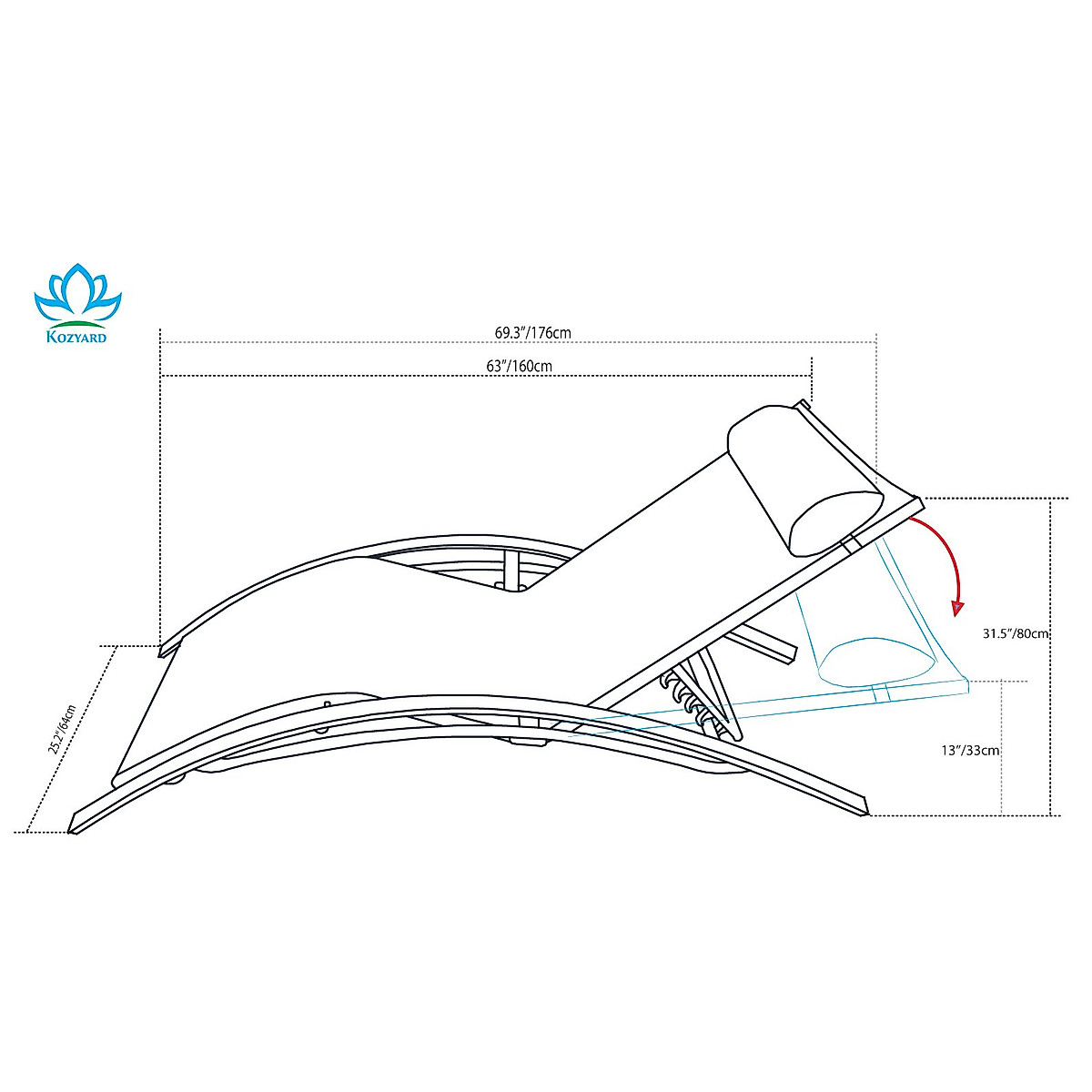 Kozyard KozyLounge Elegant Patio Reclining Adjustable Chaise Lounge Aluminum and Textilene Sunbathing Chair for All Weather with headrest (2 Pack), KD,Very Light, (Taupe)