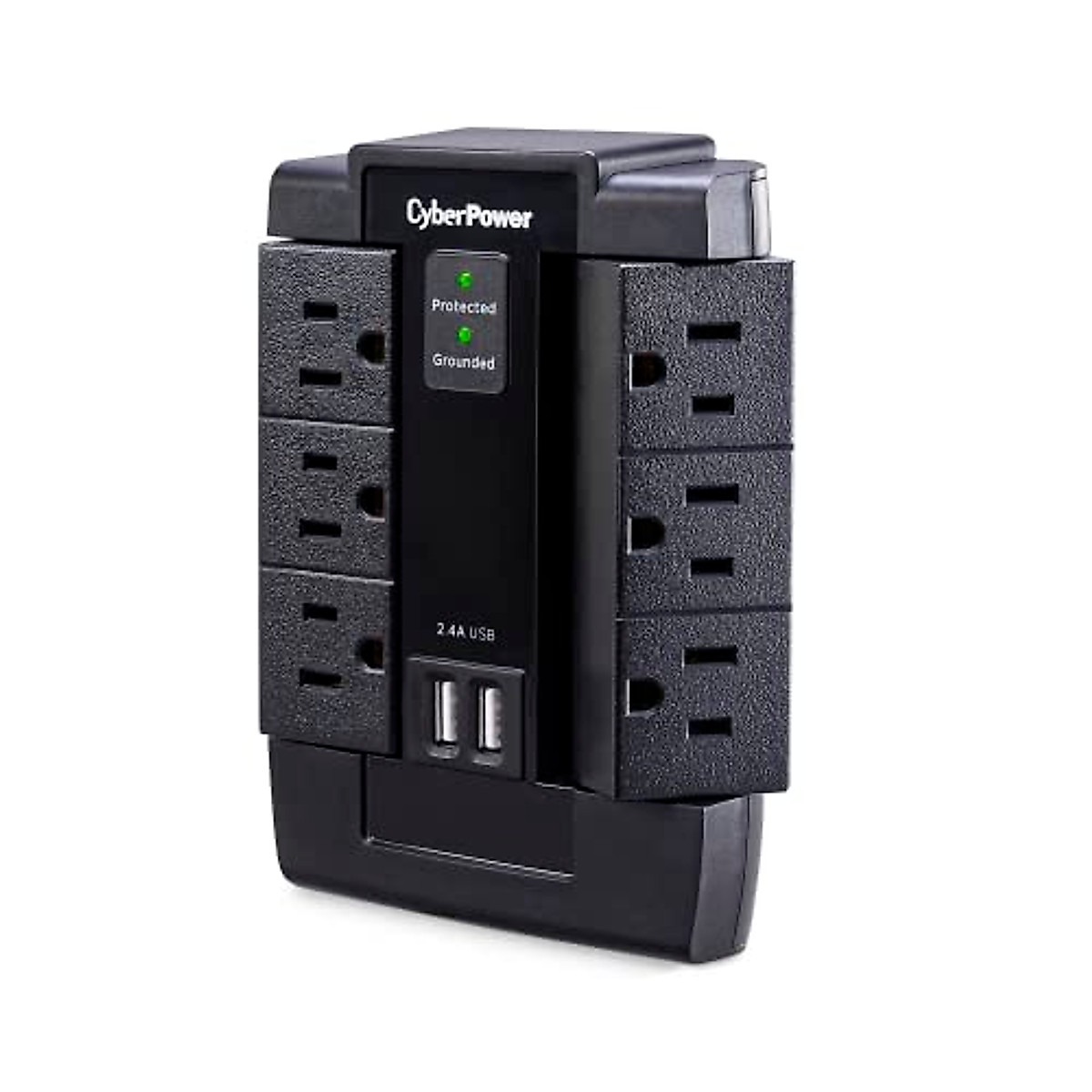 CyberPower CSP600WSU Surge Protector, 1200J/125V, 6 Swivel Outlets, 2 USB Charging Ports, Wall Tap Design, Black