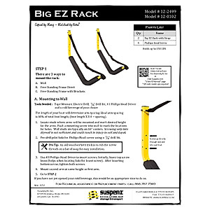 Suspenz Kayak Storage Rack, Big EZ Padded Wall Hangers/Hooks for Kayaks and Canoes, Indoor & Outdoor Wall Mounts, Powder-coated Steel with Foam Pads & Safety Straps, Holds up to 150 lbs (12-2499)