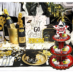 ALIBBON Graduation Cupcake Stand, 3 Tier Round Cardboard Cake Stand Tower, Class of 2023 Red Dessert Stand Holder, Graduation Cupcake Serving Tray, Congrats Grad Graduation Party Supplies Decoration