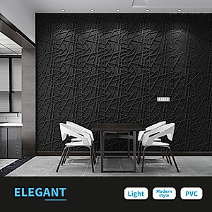 Art3d PVC Decorative Textures Black 3D Wall Panels for Interior Wall Décor, Black Wall Decor,Pack of 12 Tiles 32 Sq Ft