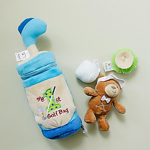Genius Baby - 9" The Original Baby Golf Bag with Teddy Bear, Blue Bag Embroidered with 'My 1st Golf Bag', Lightweight, Perfect Size Golf Toy for Small Hands, Unique for Golf Baby