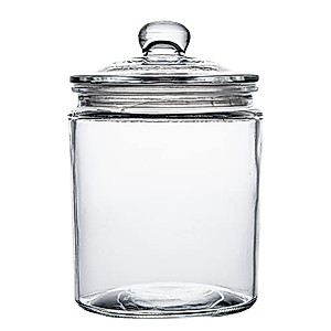 Restaurantware Vetri 0.5 Gallon Glass Storage Jar 1 Dishwashable Glass Cookie Jar - Airtight Seal Wide Opening Clear Glass Candy Jar Knob Handle Lid For Kitchen Laundry Or Storage