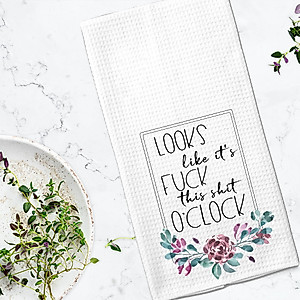 Looks like it's F*ck the Sh*t O'clock, Funny Kitchen Tea Bar Towel Gift for Women Microfiber