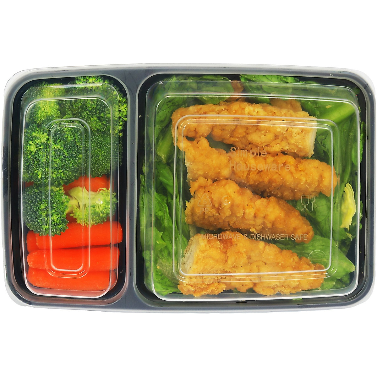 16 Pack - SimpleHouseware 2 Compartment Food Grade Meal Prep Storage Container Boxes (28 ounces)