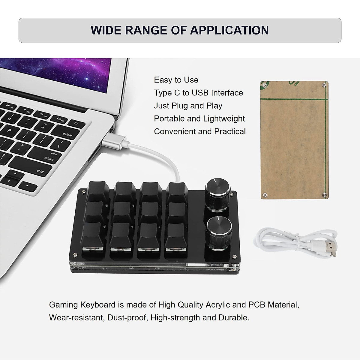 KUIDAMOS 12 Key Mechanical Numpad Mini Mechanical Gaming Keyboard,Macro Keyboard Knob with Knob Function and Type C to USB Interface Mini One Handed One Click Start for Linux OS X(Black)