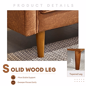 Weaxty 81.55" Sofa Couch, L Shaped Faux Leather Sectional with Chaise Suede Fabric Couch Sofas with Comfortable Cushions for Small Space Living Room Apartment, Right Chaise Brown