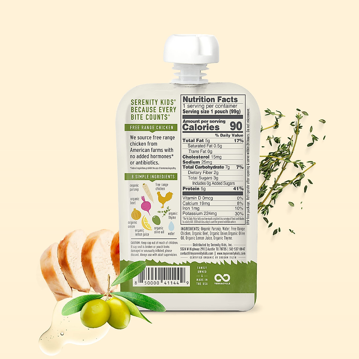 Serenity Kids 6+ Months Baby Food Pouches Puree Made With Ethically Sourced Meats & Organic Veggies | 3.5 Ounce BPA-Free Pouch | Free Range Chicken & Thyme, Parsnip, Beet | 1 Count