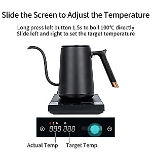 TIMEMORE Electric Gooseneck Kettle, Pour Over Coffee Kettle, Electric Kettle with Temperature Control for Coffee & Tea, 0.8L, Stainless Steel, Matte Black Fish Smart Kettle, 1350w