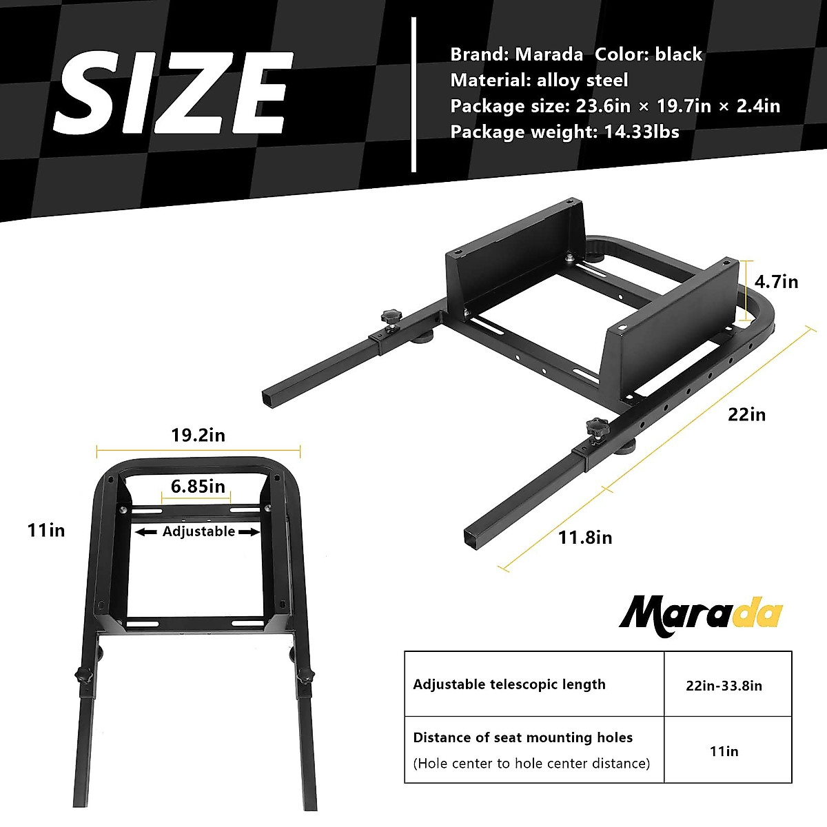 Marada Racing Simulator Seat Mounting Frame with Bolts Suitable for Dardoo, Supllueer, Anman Sim Gaming Stand DIY Adjustable & Portable Real Driving & Flying Simulation Split Rear Seat Cockpit