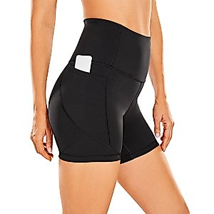 CRZ YOGA Women's Naked Feeling Biker Shorts - 5 Inches High Waisted Gym Running Compression Spandex Shorts Side Pockets Black Small