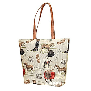 Signare Tapestry Shoulder Bag Tote Bag for Women with Horse Design (SHOU-HOR)