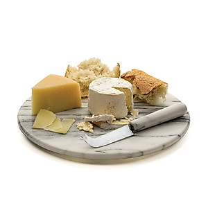 RSVP International Cheese Board & Knife, 10 Inch, White Marble