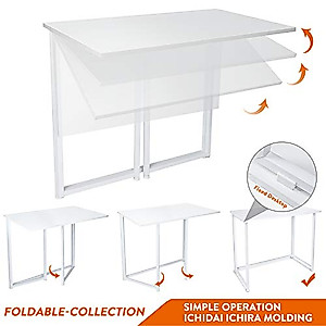 Leopard Outdoor Products Folding Computer Desk for Small Spaces, No-Assembly Space-Saving Home Office Desk, Foldable Computer Table, Laptop Table, Writing Desk, Compact Study Reading Table (White)