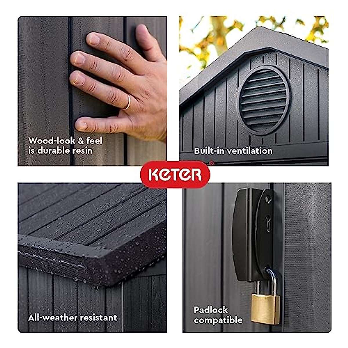 Keter Darwin 6 x 6 Foot Spacious Heavy Duty Outdoor Storage Shed for Organizing Garden Accessories and Tools with Double Doors and High Ceiling, Gray