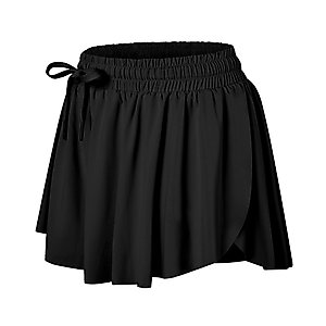 Wsirmet Flowy Shorts for Women Butterfly Shorts 2 in 1 Athletic Workout Gym Biker Running Shorts with Pockets Black S