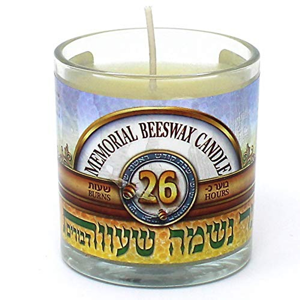 Memorial Beeswax Candles in Glass Jar 24 Hour Burning Time -6 Pack- Kosher Yahrzeit Candle Ner Neshama Ner Shava Light in Remembrance of Loved Ones Funeral Shiva Burn 1 Day