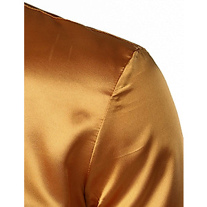 ZEROYAA Men's Luxury Shiny Silk Like Satin Button Up Dress Shirts ZLCL14-Gold Medium