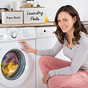 Dandat 2 Pcs Wood Laundry Dryer Sheet Holder Rustic Laundry Pod Container with Lid 8.7 x 6.3 x 6.4 Inch Laundry Pod Holder 7.3 x 3.7 x 5 Inch Dryer Sheet Dispenser Laundry Wooden Box Container (White)