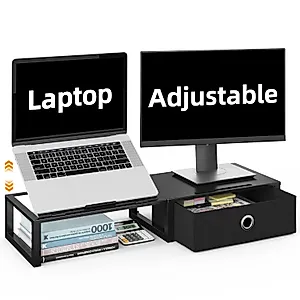 WESTREE Monitor Stand Riser with Adjustable Laptop Stand Riser, Dual Monitor Stand with Drawer, Desktop Oraganizer Stand for Computer,Laptop,Screen