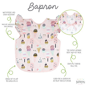 BapronBaby Flutter Pink Ice Cream Bapron - No Neck Tie Safer Bib for Baby & Toddler - Soft Waterproof Stain Resistant - Machine Washable - Sz Baby/Toddler 6m-3T