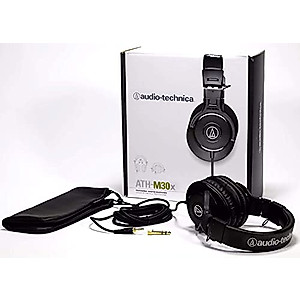 Audio-Technica ATH-M30x Professional Studio Monitor Headphones for Studio Tracking and Mixing (Black) Bundle with Blucoil 4-Channel Headphone Amplifier, and 6-FT Headphone Extension Cable (3.5mm)