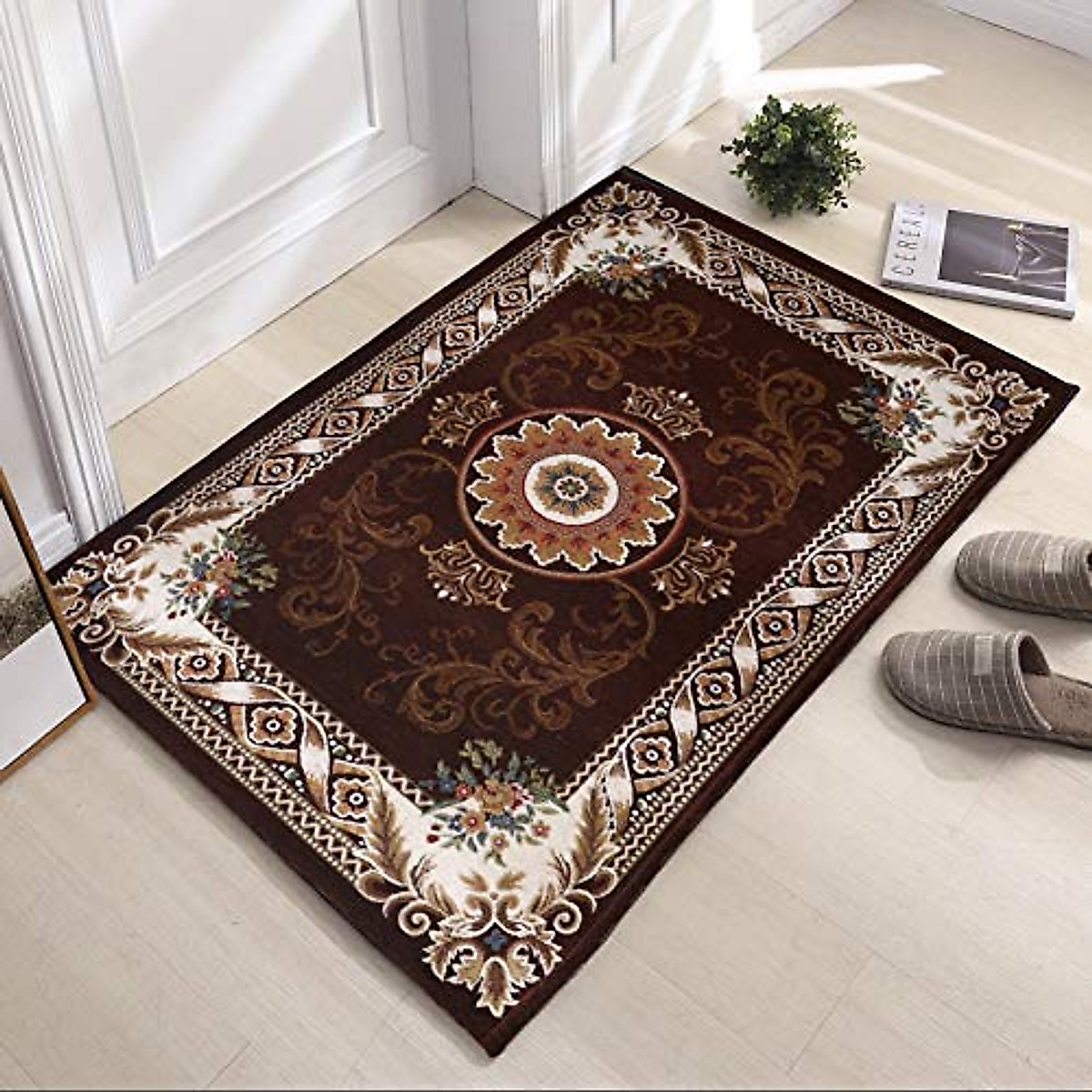 JUNCUIK Indoor Doormat Front Floor Door Rugs, 24”x 36” Super Absorbent Low Profile Mats, Non Slip Durable Inside Dirt Trapper Rug for Entryway, Machine Washable Front Door Mat, (Brown)
