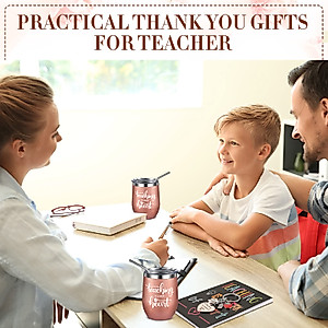 Didaey 48 Pcs Teacher Appreciation Gift Bulk Thank You Teacher Gift for Women 12 oz Wine Tumbler Coffee Mug with Straw Lid Mini Notepad Keychain for Teacher Appreciation Retirement Gifts(Rose Gold)