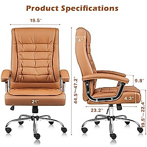 LEMBERI Office Desk Chair, Spring Seat Cushion Executive Office Chairs, Ergonomic High Back Computer Desk Chair, Big and Tall Swivel Adjustable Height PU Leather Chairs with Padded Armrest (Khaki)