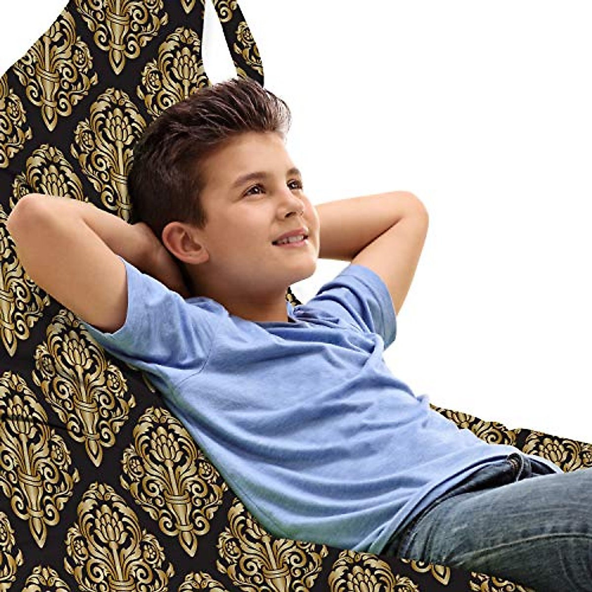 Ambesonne Autumn Damask Lounger Chair Bag, Victorian Pattern Art Floral Motif Ornamented Design Image, High Capacity Storage with Handle Container, Lounger Size, Charcoal Grey and Pale Camel