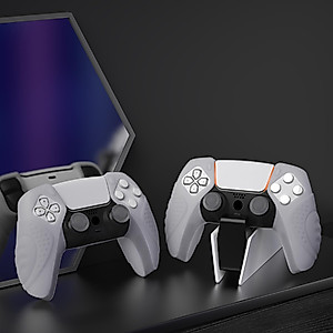 PlayVital Guardian Edition Ergonomic Soft Controller Silicone Case Grips for ps5 Compatible with Charging Station Rubber Protector Skins with Thumbstick Caps for ps5 Controller - Clear White