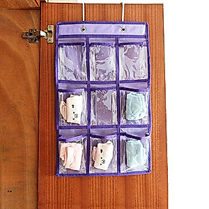 NIMES Hanging Closet Underwear Sock Jewelry Storage Over The Door Classroom Cell Phone Calculator Organizer Clear Pockets (PURPLE-12 & 9 Pockets Pack)